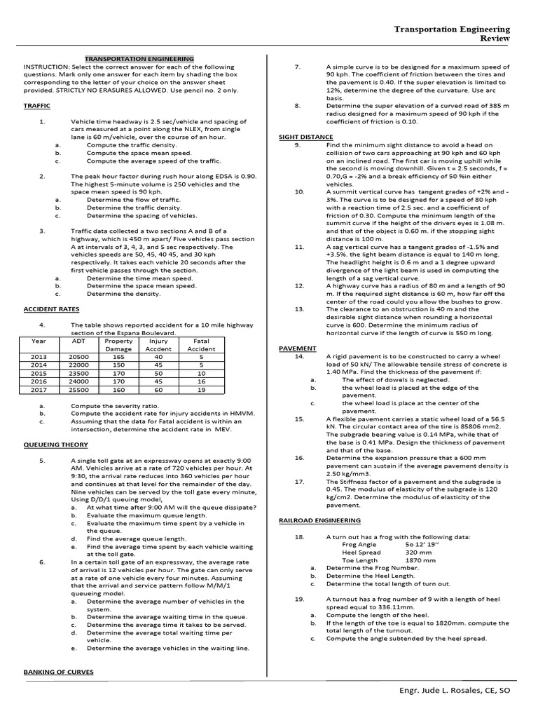 Transportation Engineering (Handout) | PDF | Transport