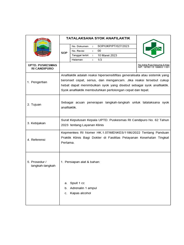 Tatalaksana Syok Anafilaktik | PDF
