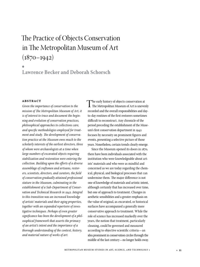 The Practice of Objects Conservation in the Metropolitan Museum of Art ...