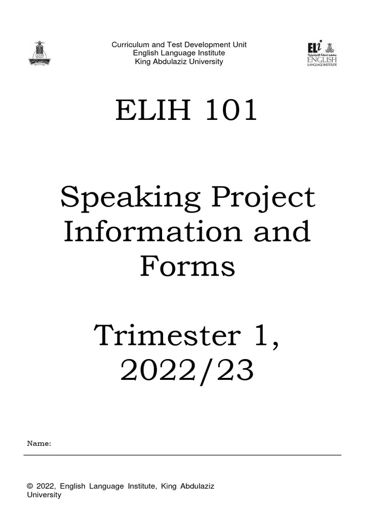 ELIH 101 Speaking Project Information For Students T1 2022-2023 VB | PDF | Fluency | Human ...