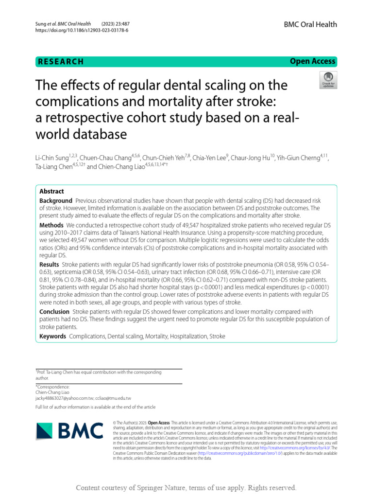 The Effects of Regular Dental Scaling On The Compl | PDF | Stroke ...
