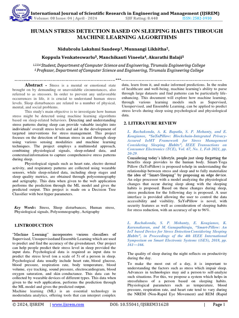 Stress Detection Via Sleep Analysis Pdf Machine Learning Python Programming Language