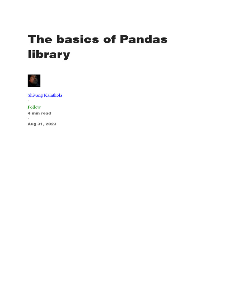 The Basics of Pandas Library | PDF | Data Type | String (Computer Science)