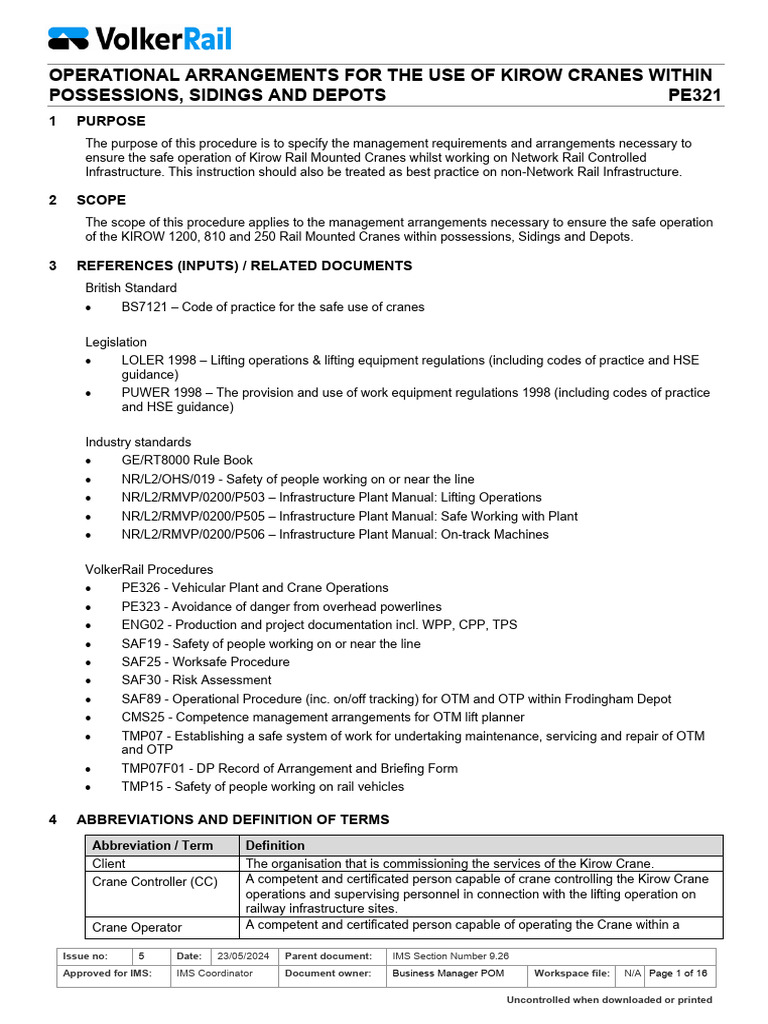 PE321 - Operational Arrangements For The Use of Kirow Cranes Within ...