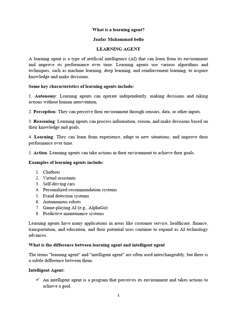 learning agent | PDF | Artificial Intelligence | Intelligence (AI ...