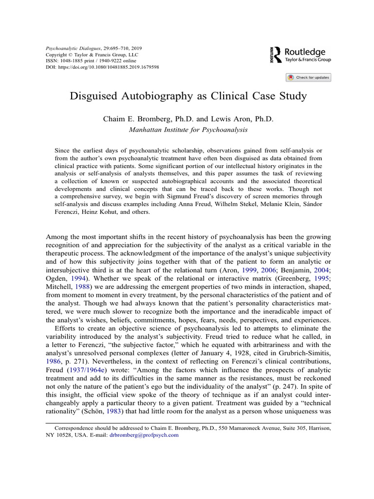 Disguised Autobiography As Clinical Case Study | PDF | Psychoanalysis ...