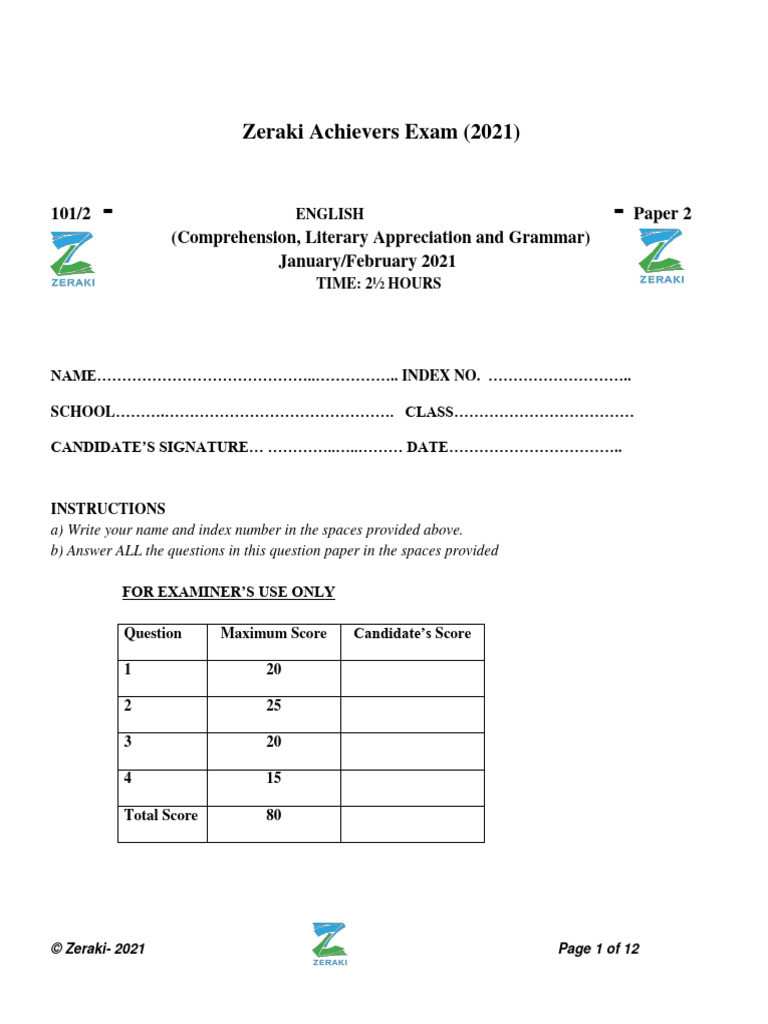 Form 3 English Paper 2 Exam 2021 | PDF | Writing | Spamming