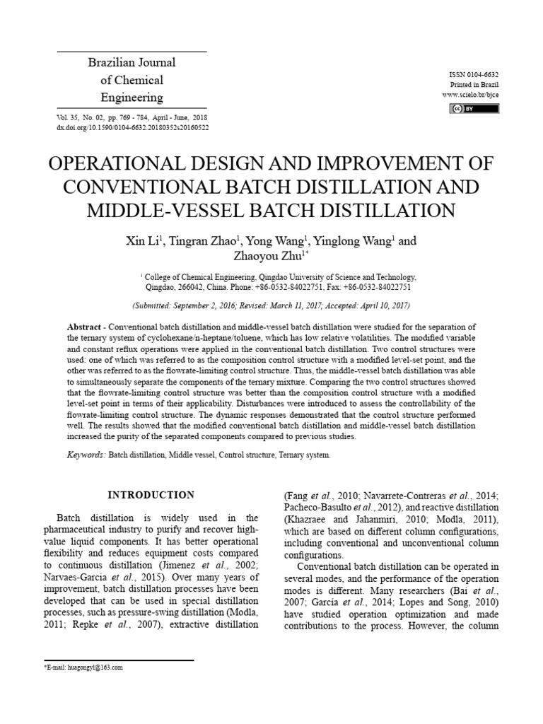 Operational Design and Improvement of Conventional Batch Distillation and Middle-Vessel Batch ...