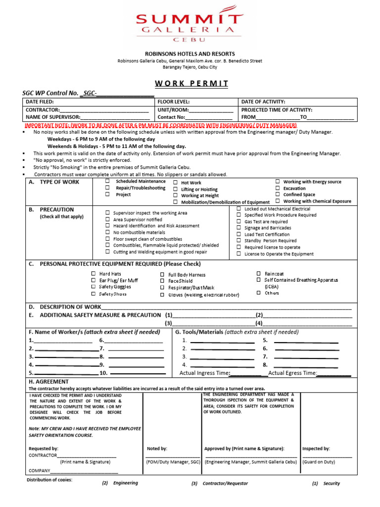 SGC Work Permit Revised 1 | PDF | Occupational Safety And Health | Safety