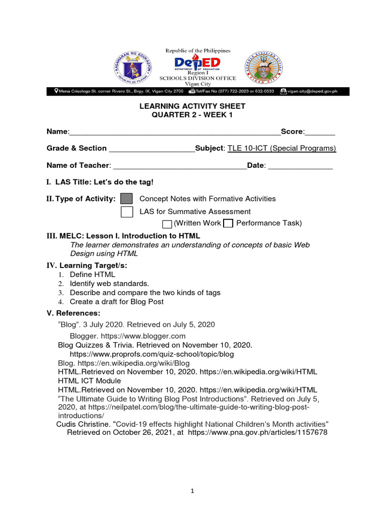 Q2 ICT10 LAS W1 Special Program - Docx 1 | PDF | Html | Html Element