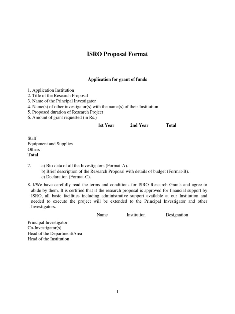 ISRO - PROPOSAL - FORMAT Annex-1 - 10072024 | PDF | Business | Science ...