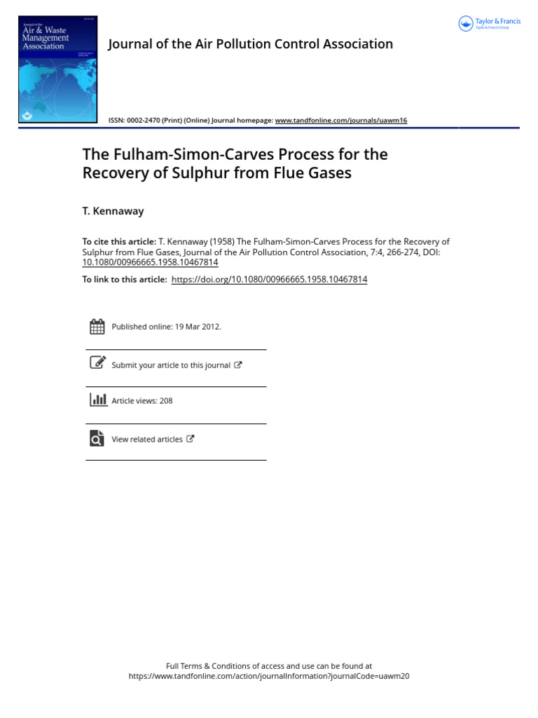 The Fulham-Simon-Carves Process For The Recovery of Sulphur From Flue ...