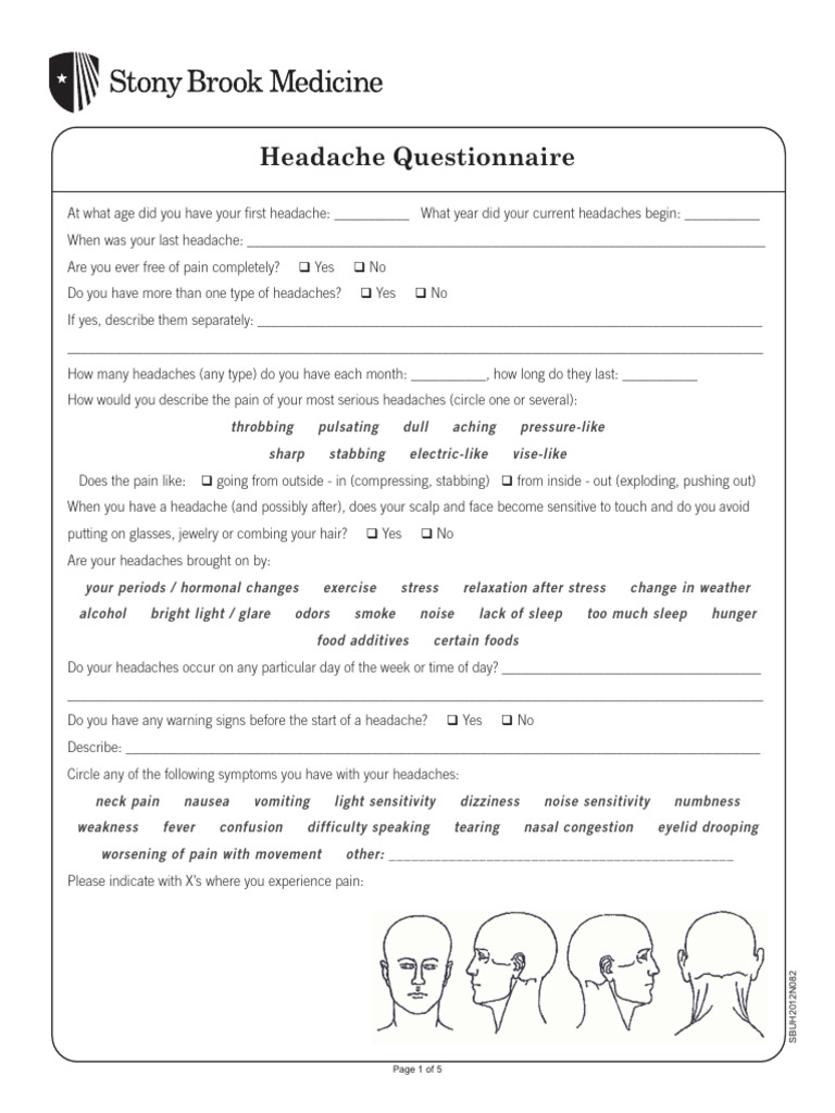 Headache Questionnaire | PDF | Headache | Pain Headache Questionnaire | PDF | Headache | Pain