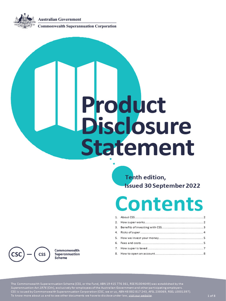 CSC Product Disclosure Statement CPDS Css | PDF | Financial Risk | Pension