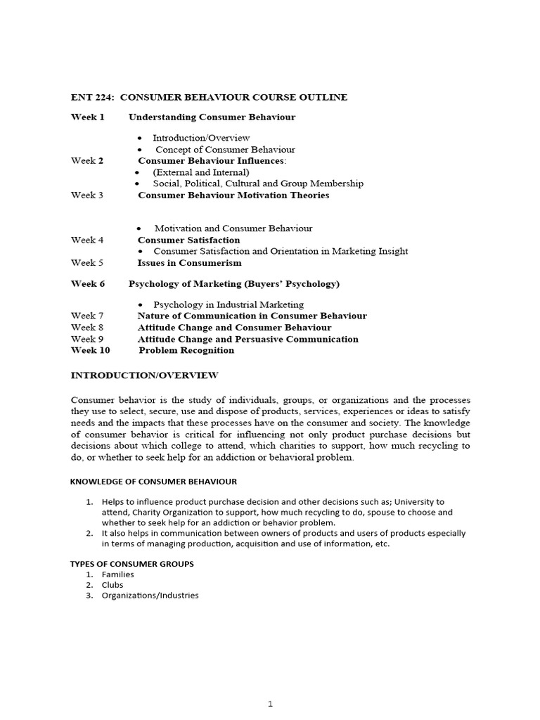 Consumer Behavior Course Guide | PDF | Consumer Behaviour | Behavior