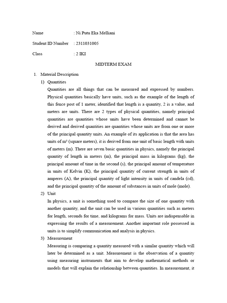 Ni Putu Eka Meliani - Midterm Exam Ipa English Ver | PDF | Newton's ...
