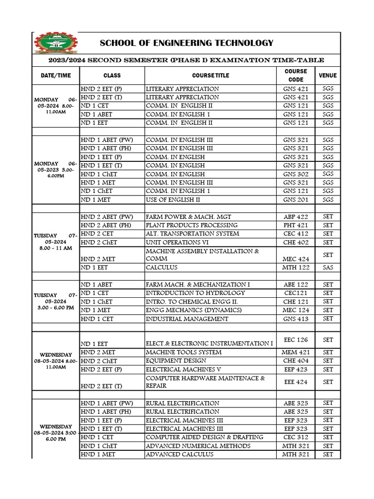 Final Time Table Student-1 | PDF | Engineering | Electrical Engineering