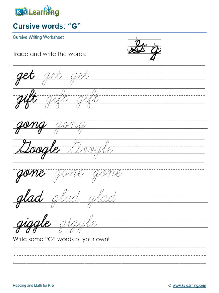 Handwriting Practice Words GG Printable | PDF