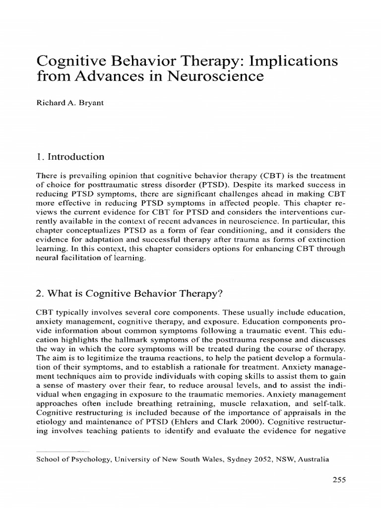 Cognitive Behavior Therapy Implications From Advances in Neurosc | PDF ...