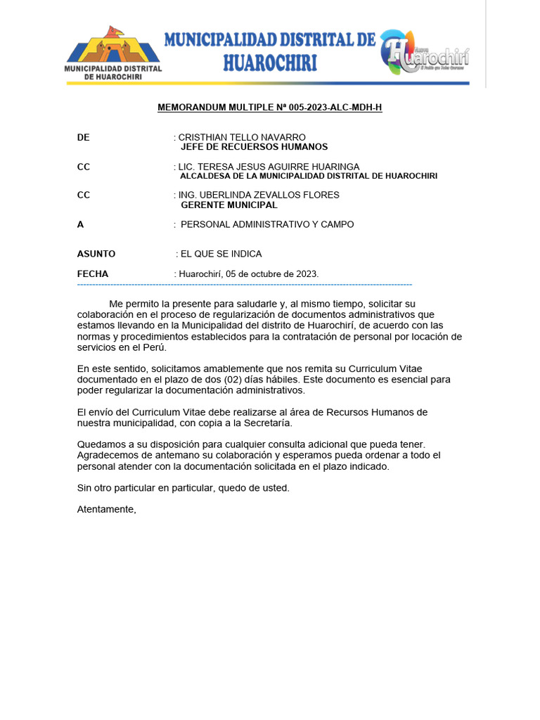 Memorandum Multiple #005 | PDF | Derecho