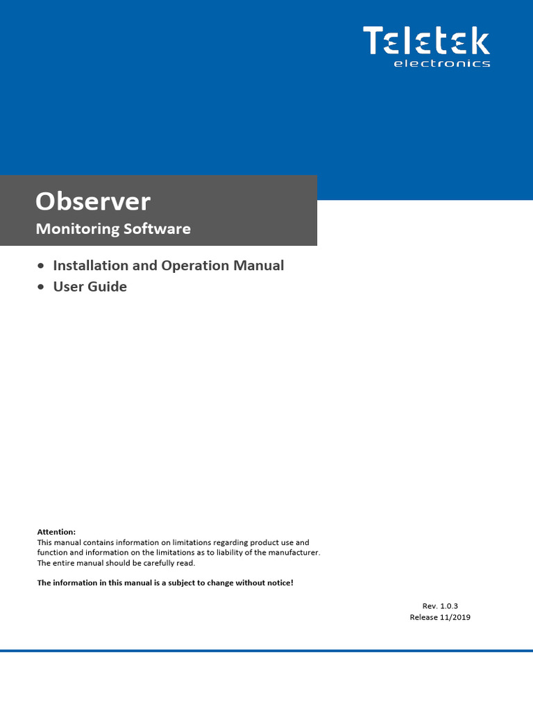 Teletek Observer 1 - 0 - 3 Installation Manual - 112019 | PDF | Computer Network | Installation ...