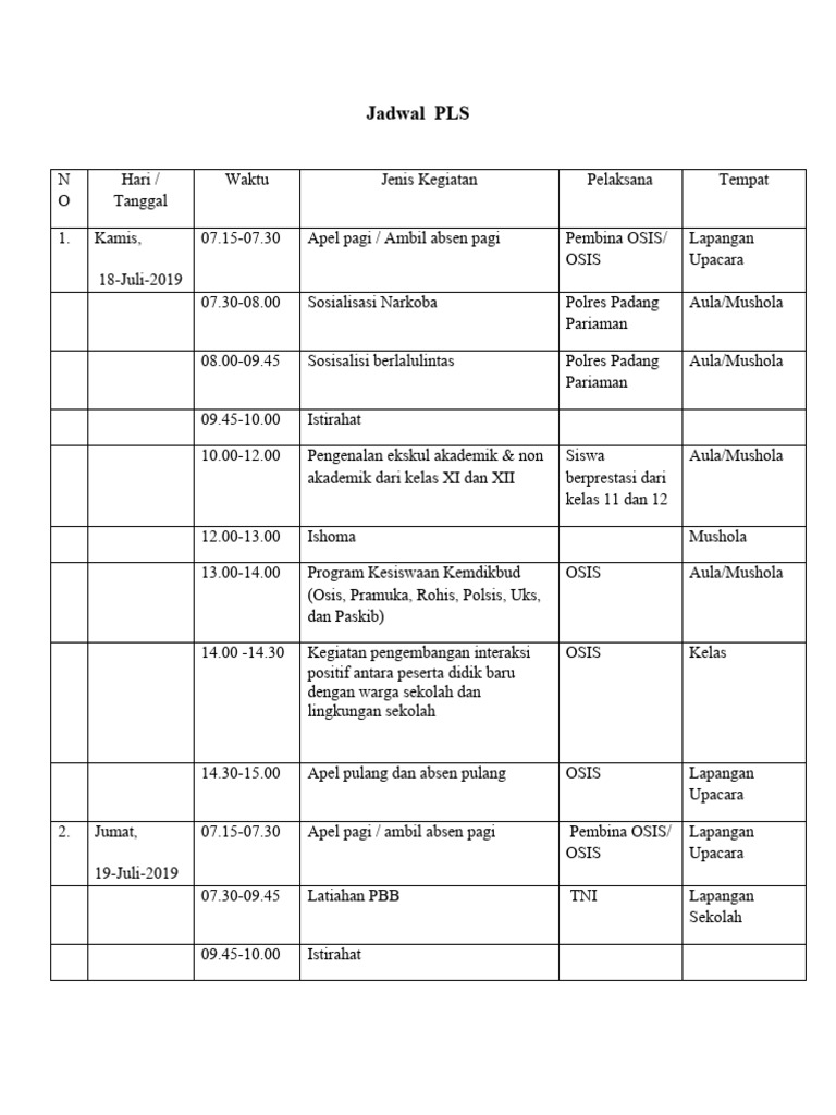 Revisi Jadwal PLS | PDF