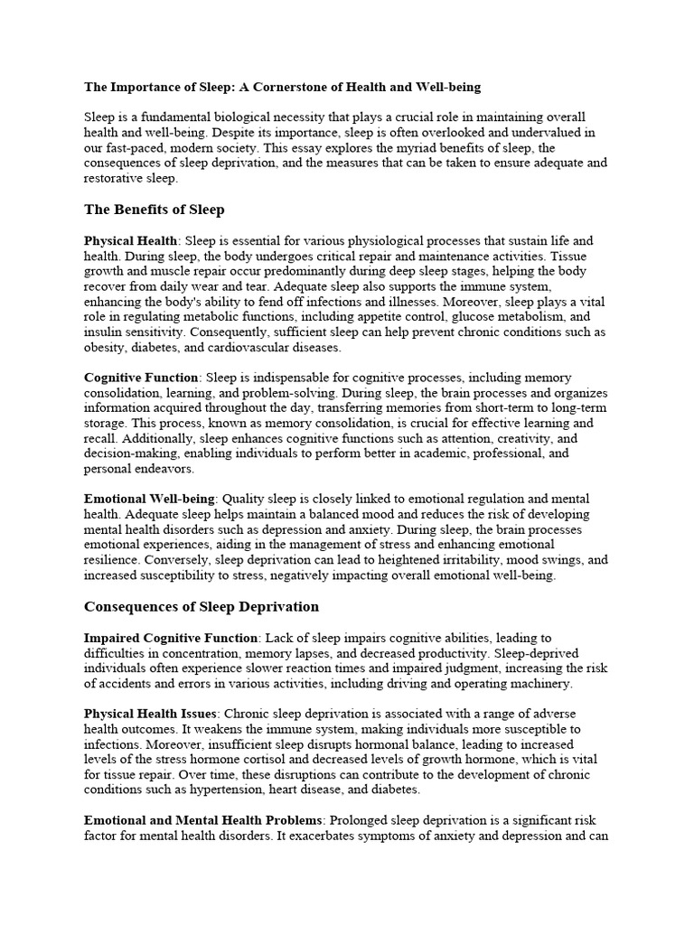 The Importance of Sleep | PDF | Sleep Deprivation | Sleep