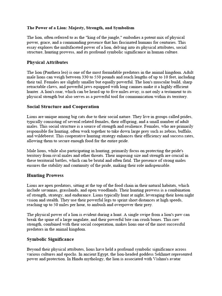 The Power of a Lion | PDF | Lion | Predation