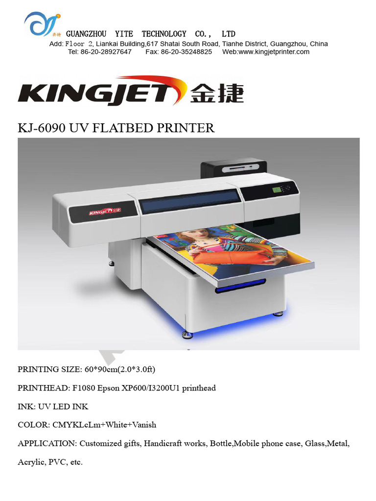 Kingjet kj-6090 Uv Flatbed Printer New | PDF | Printer (Computing)