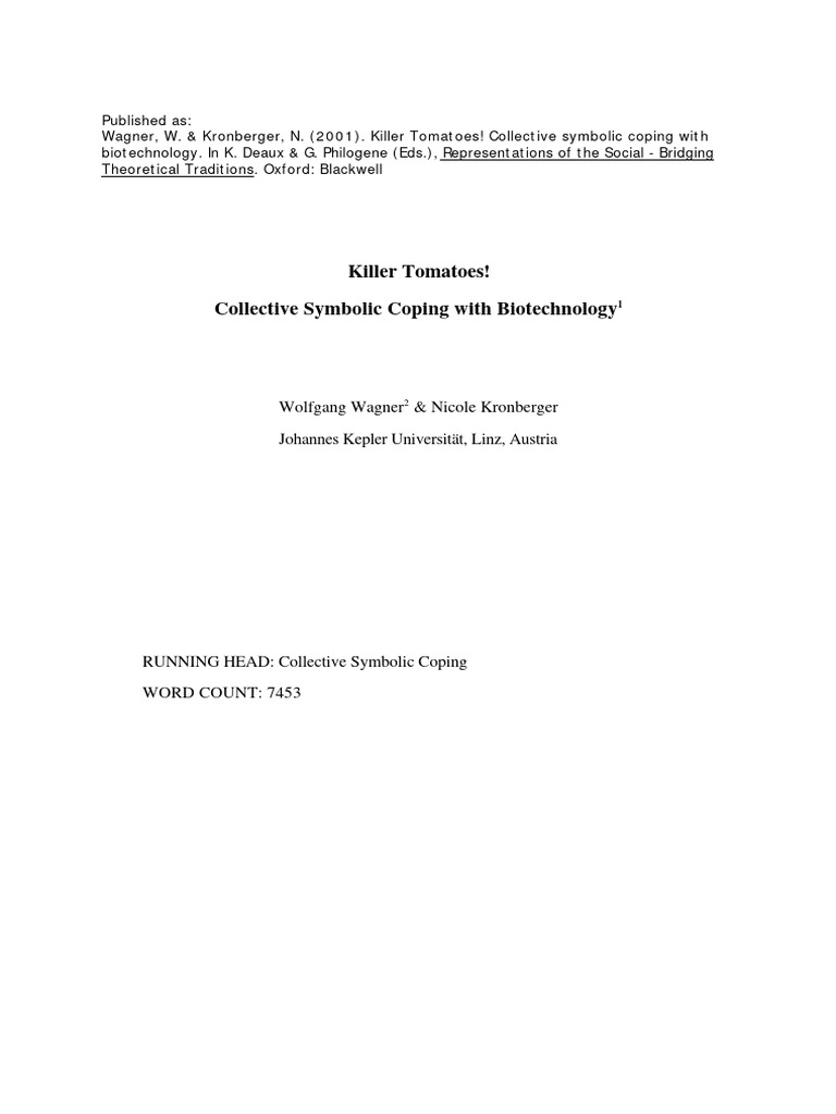 Killer Tomatoes Collective Symbolic Coping With Bi | PDF | Survey ...