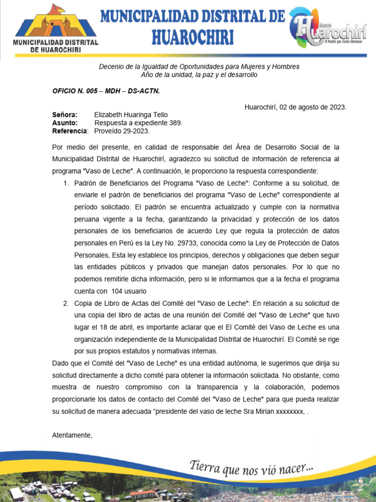 Oficio 05 - Respoesta Proveido 059 | PDF | Gobierno | Justicia