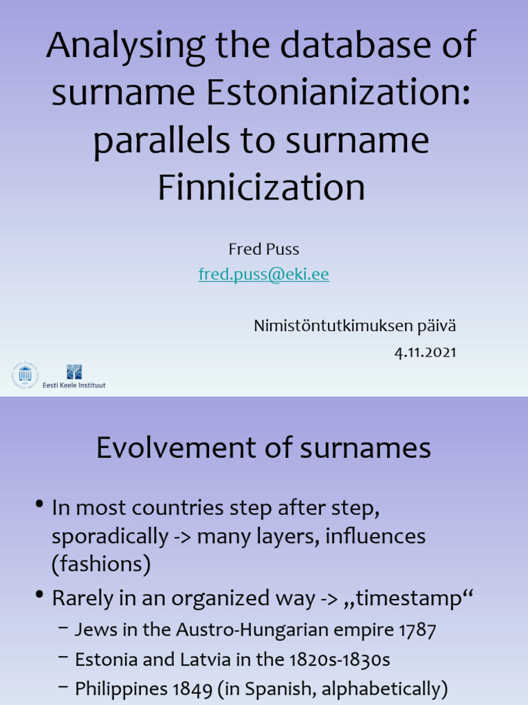 Estonianization of Surnames: A Study | PDF
