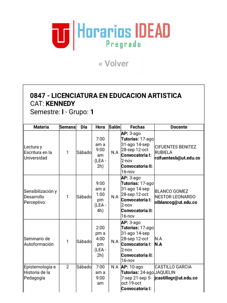 Horarios Programas Pregrado IDEAD | PDF