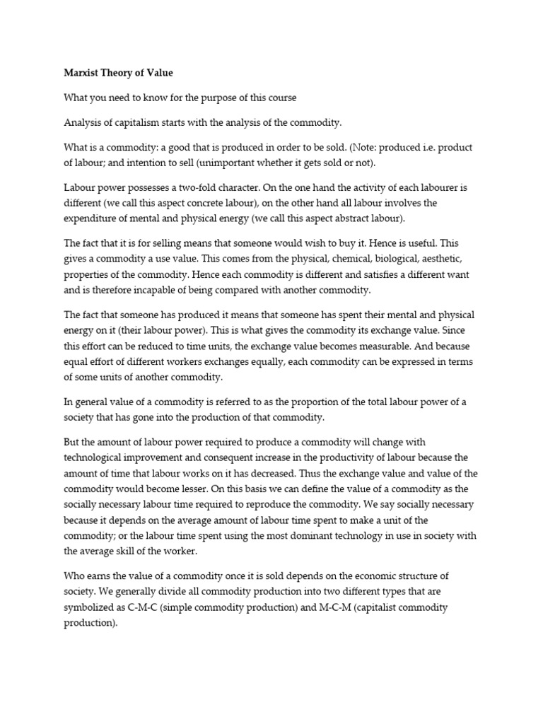 Marx Theory | PDF | Labour Economics | Commodity