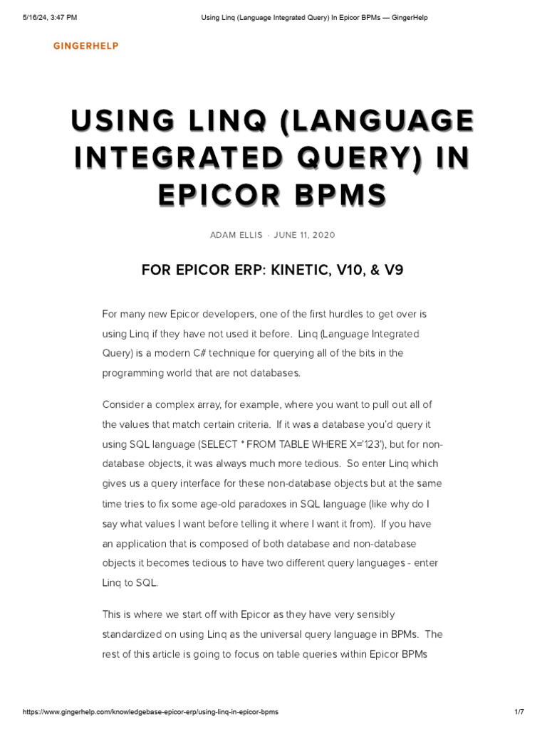 13-Using Linq (Language Integrated Query) in Epicor BPMs - GingerHelp ... 13-Using Linq (Language Integrated Query) in Epicor BPMs - GingerHelp ...