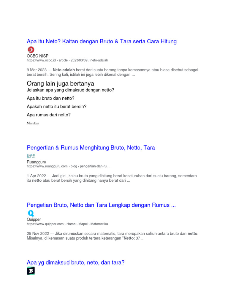 Pengertian dan Rumus Netto | PDF