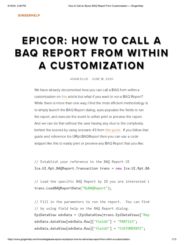 12-How To Call An Epicor BAQ Report From Customization - GingerHelp ...