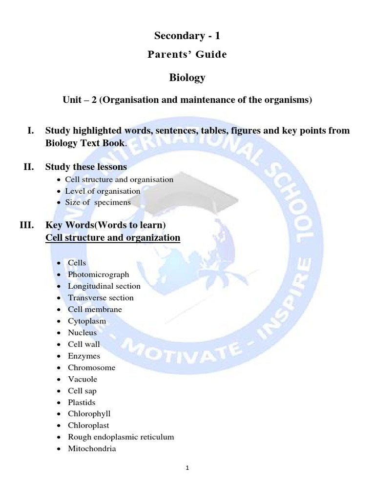 S1 Biology PG Unit - 2 | PDF
