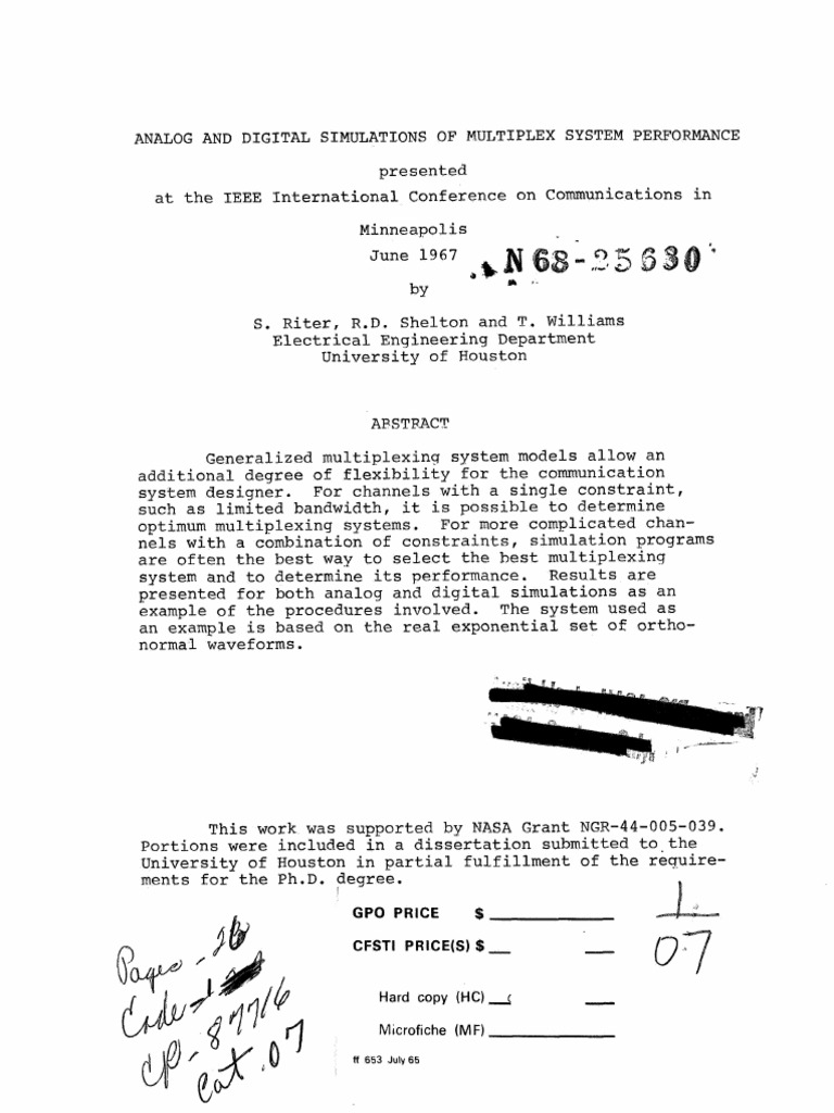 AH Ballard ANALOG AND DIGITAL SIMULATIONS OF MULTIPLEX SYSTEM PERFORMANCE | PDF | Analogue ...