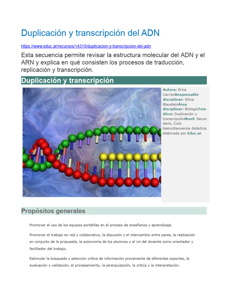 Duplicación y Transcripción Del ADN | PDF | Adn | Rna