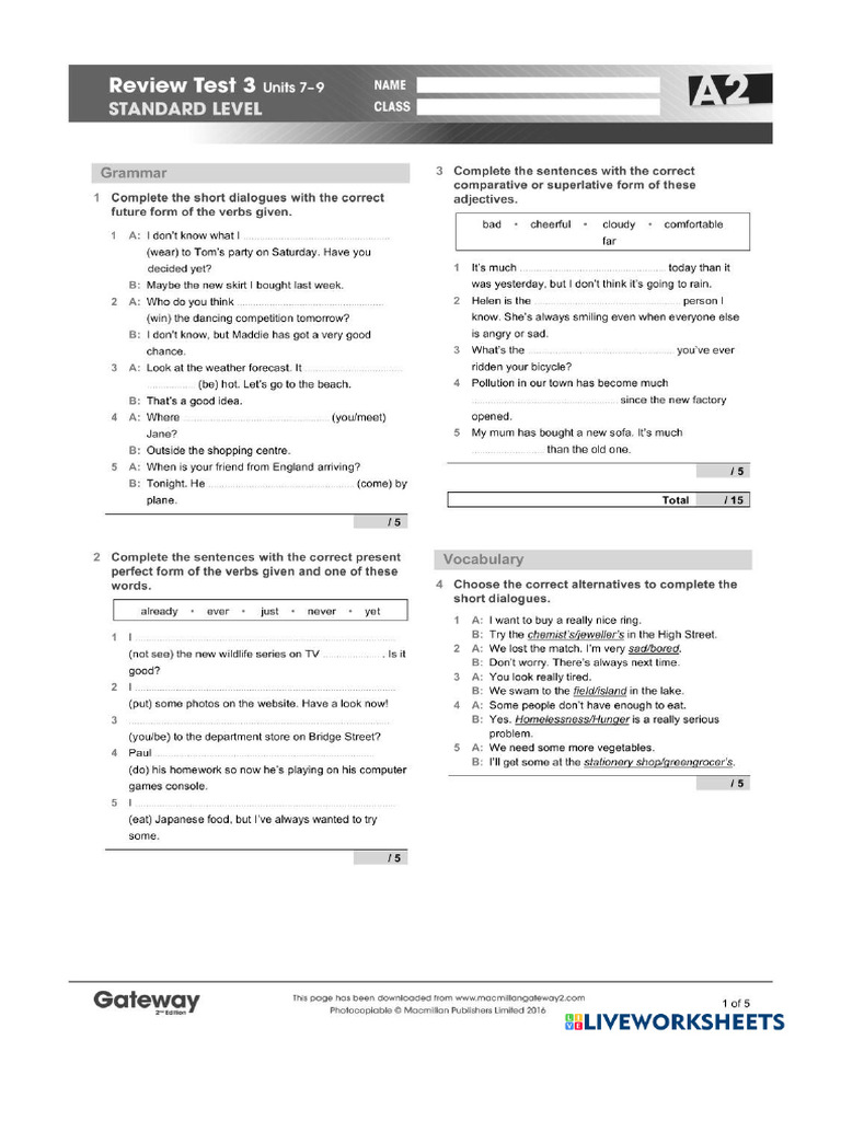 A2 Review Test 7-9 | PDF