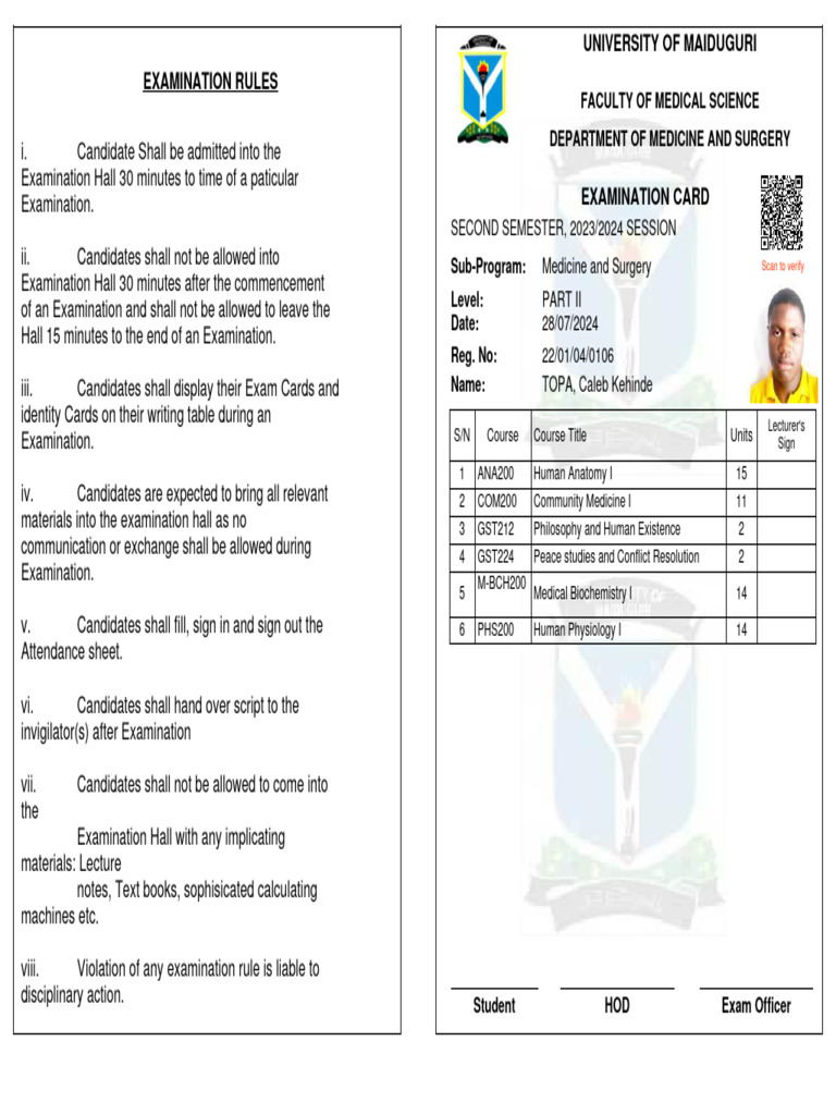 Examination Rules for Medical Students | PDF | Medicine