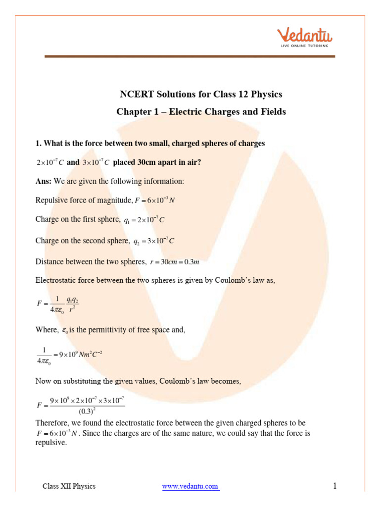 NCERT Solutions Class 12 Physics Chapter 1 - Electric Charges and ... NCERT Solutions Class 12 Physics Chapter 1 - Electric Charges and ...