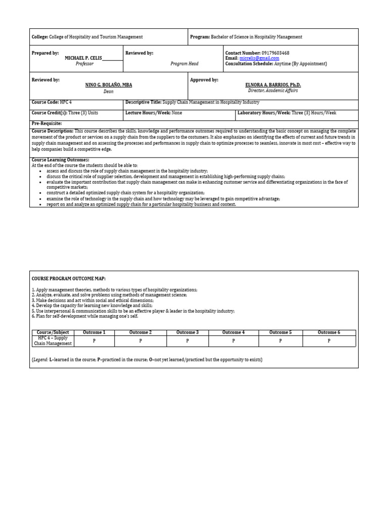 Hpc 4 Syllabus Pdf Supply Chain Management Supply Chain