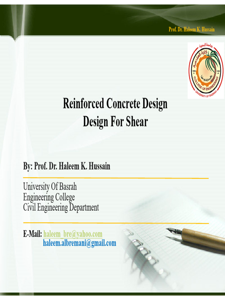 Reinforced Concrete Chapter 5-Shear | PDF | Bending | Beam (Structure)