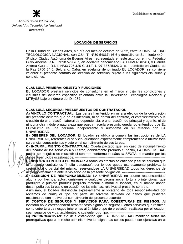 Guatto Claudia Contrato MTEySS 2022 Oct Ene | PDF | Daños y perjuicios ...