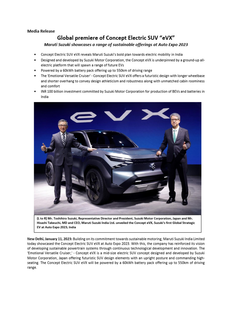 Media Release Global Premiere of Concept Electric SUV eVX | PDF ...
