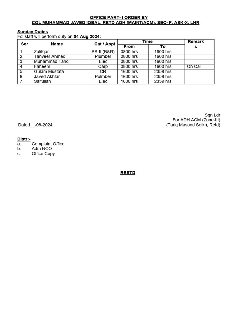 Part 1 Order - 2024 | PDF