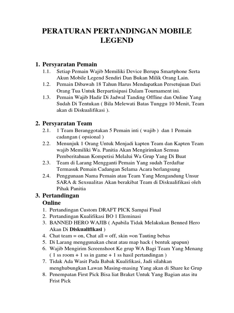 Aturan Turnamen Mobile Legends | PDF