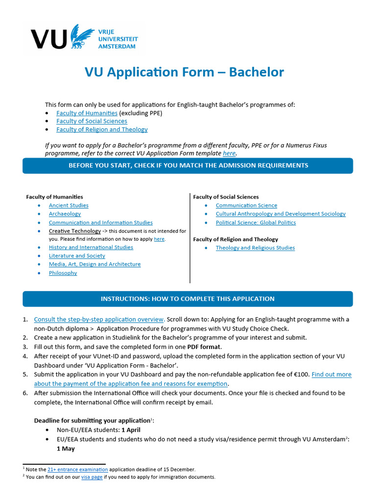 VU Application Form - Bachelor - HUM, FSS, FRT | PDF | Advanced ...